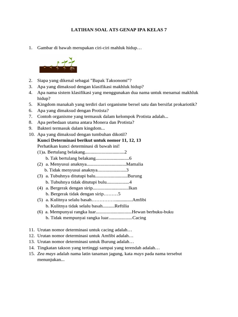 LATIHAN SOAL ATS GENAP IPA KELAS 7 | PDF