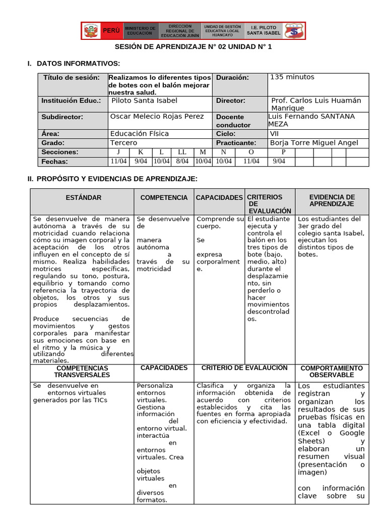 Sesión 02 - 3ro, Unidad 1, Botes Borja Torre Miguel | PDF | Aprendizaje ...