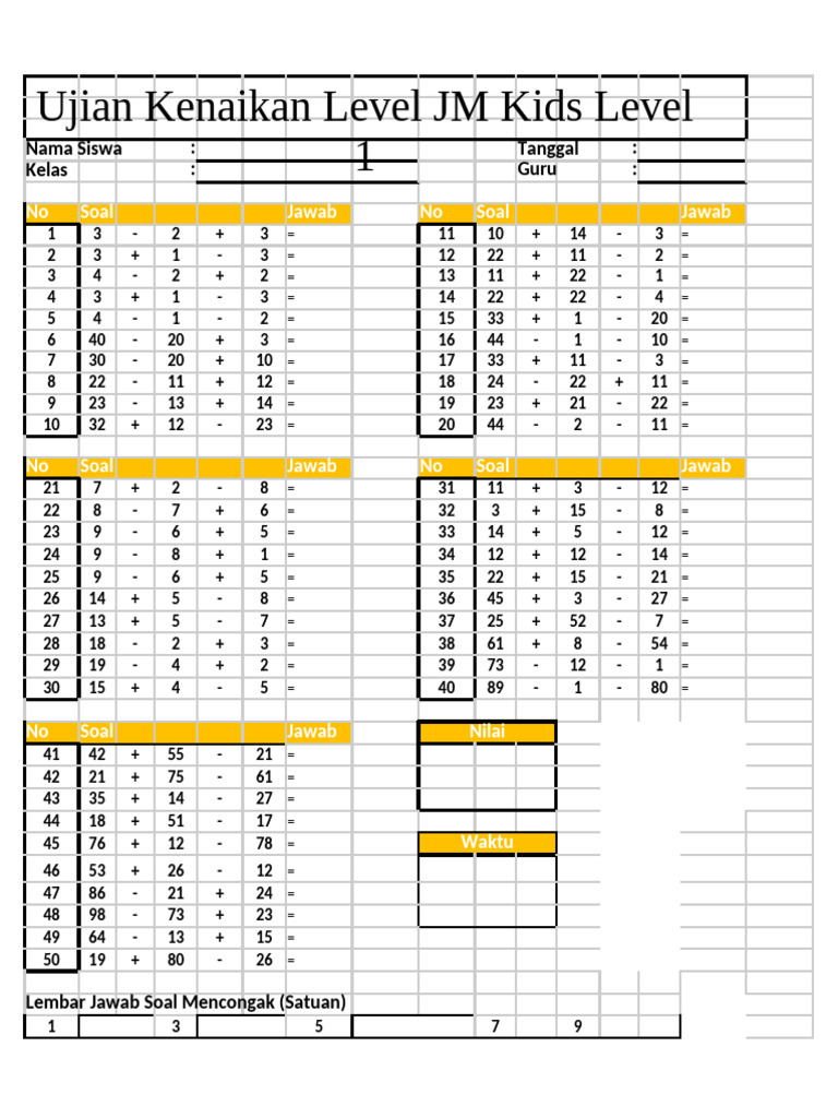Ujian Kenaikan Level Jarimath Kids New | PDF