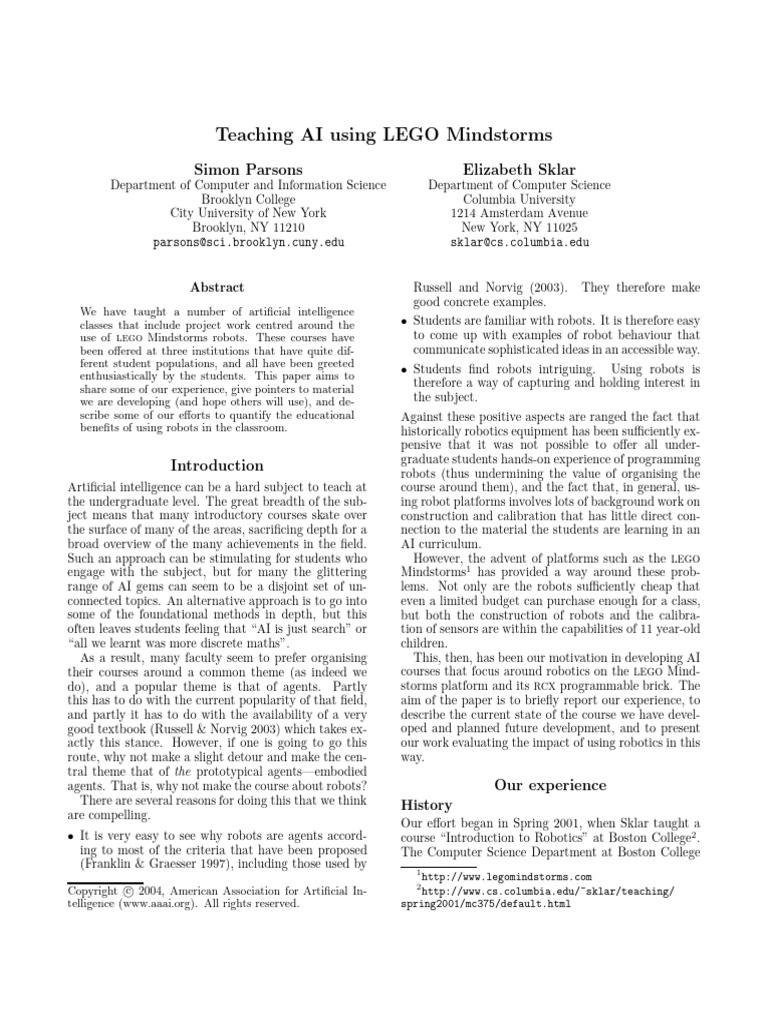 20 Teaching Ai Using Lego Minstorm Simon Person Elisaberth Sklar ...