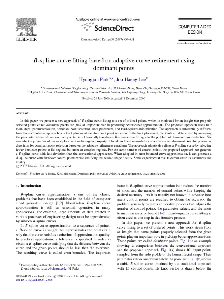 Park和Lee - 2007 - -spline curve fitting based on adaptive curve refinement using dominant points ...