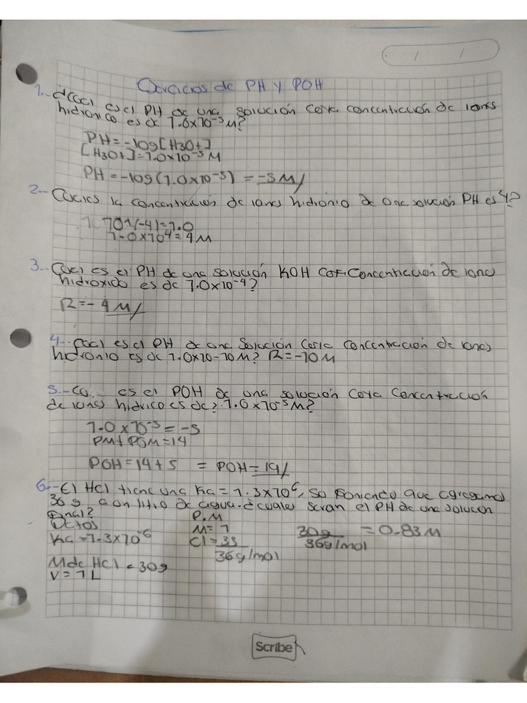 Ejercicios de PH y POH | PDF