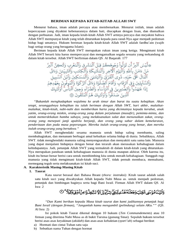 UPA Materi Beriman Kepada Kitab-Kitab Allah SWT | PDF