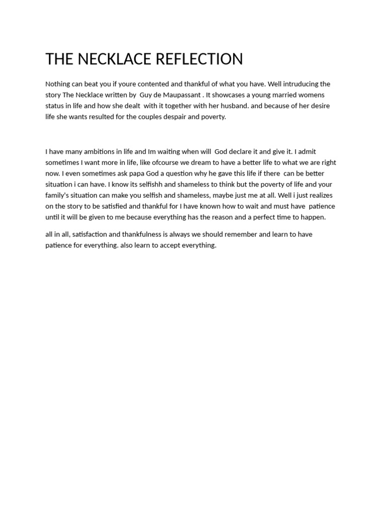 Lessons from "The Necklace" Story | PDF