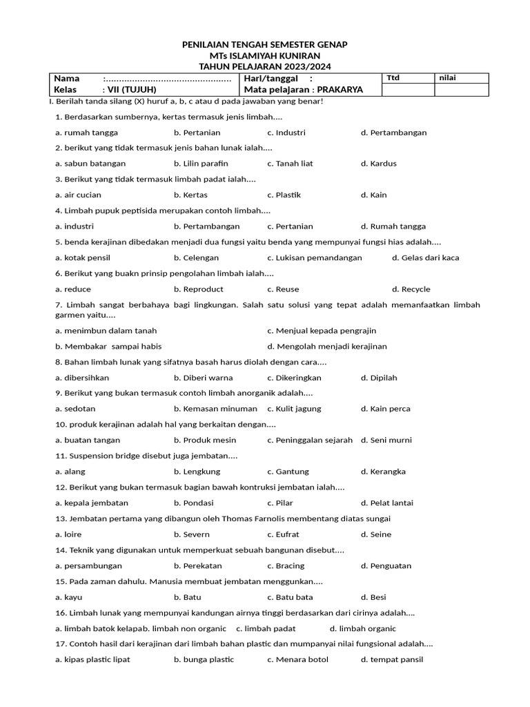Soal Pts SMT Genap Fiks 2025 New | PDF