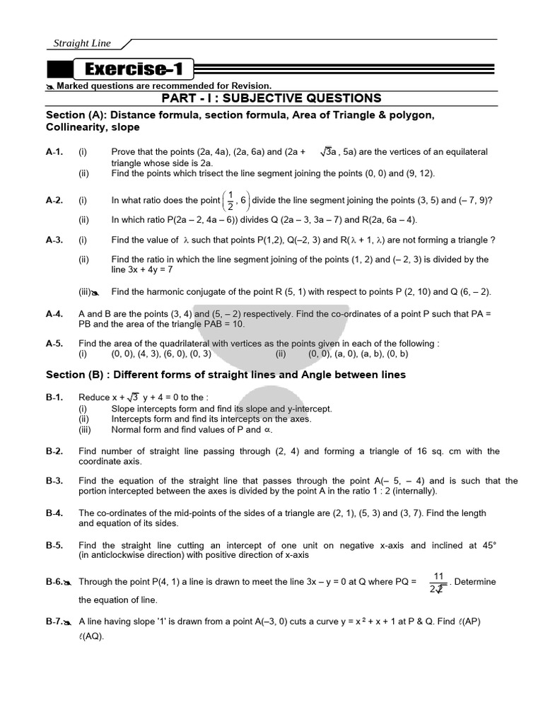 Straight Line Theory Exercise | PDF | Line (Geometry) | Triangle