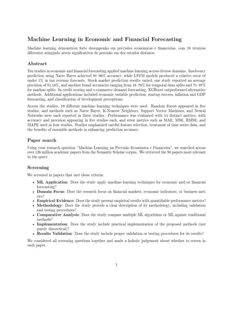 Elicit - Machine Learning in Economic and Financial Forecas - Report | PDF | Machine Learning ...