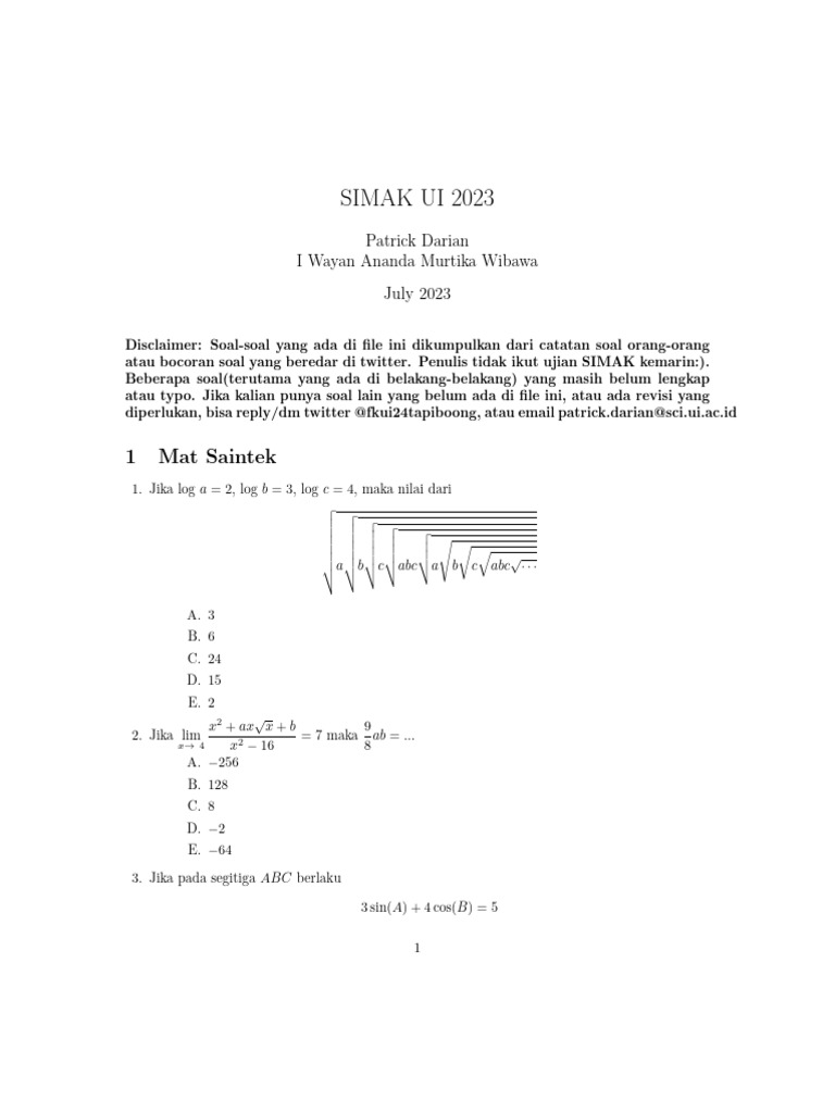 Simak Ui Mat Saintek 2023 | PDF