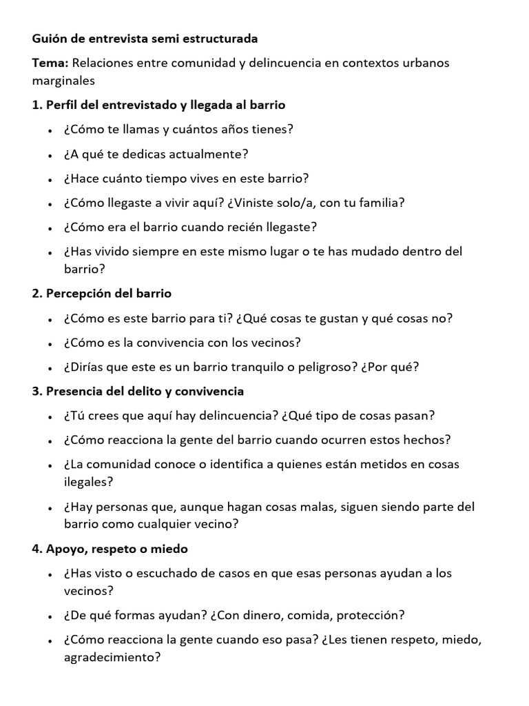 Guión de Entrevista Semi Estructurada | PDF