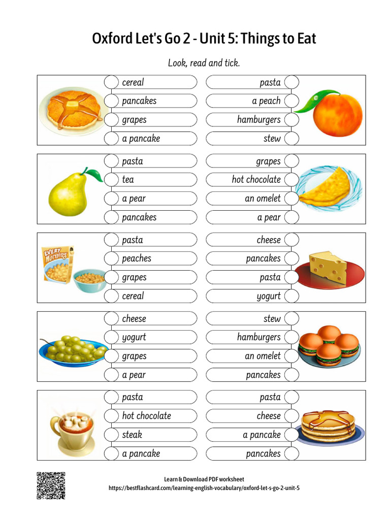 Oxford Let's Go 2 - Unit 5: Things To Eat: Learn & Download PDF Worksheet | PDF | Foods | North ...