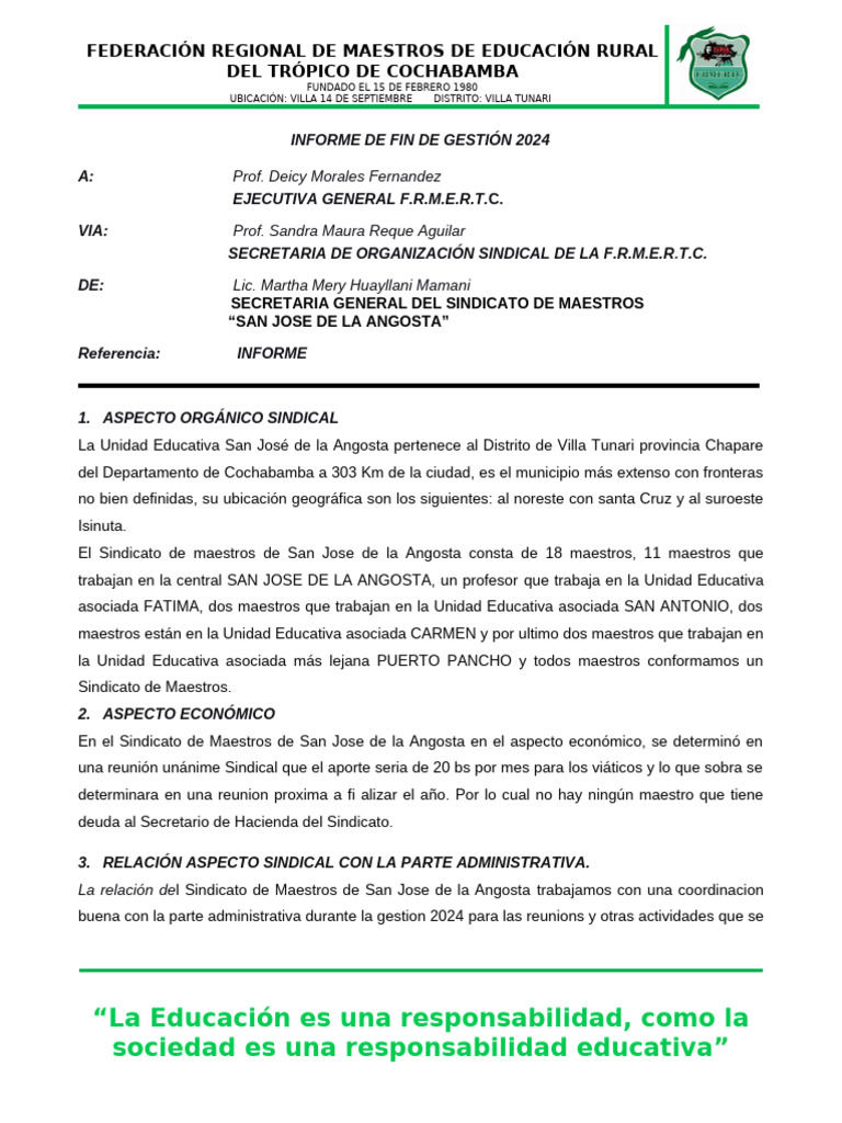 Informe de Fin de Gestion 2024 Sja | PDF