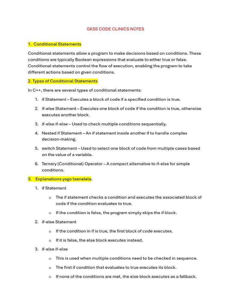 C++ Conditional Statements and Loops Guide | PDF | Control Flow ...