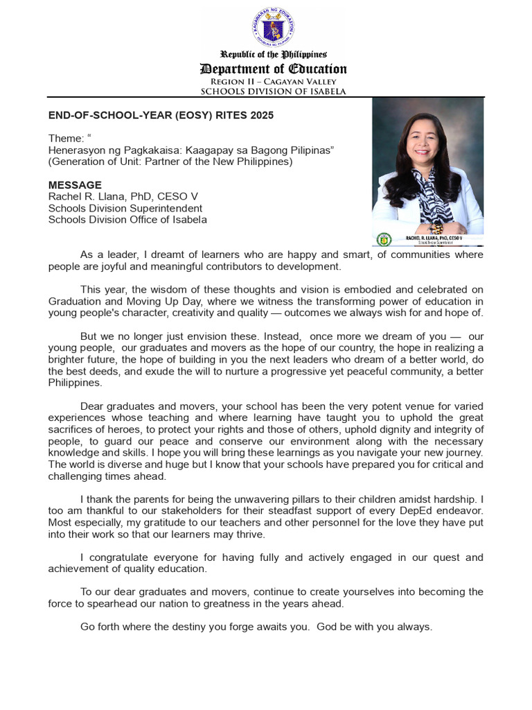 Eosy 2025 Message of Sds Llana | PDF