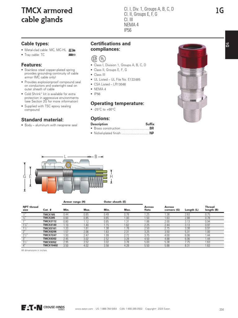 BCA - Crouse-Hinds - TMCX Armored Cable Glands 2024 - TMCX Series-En ...