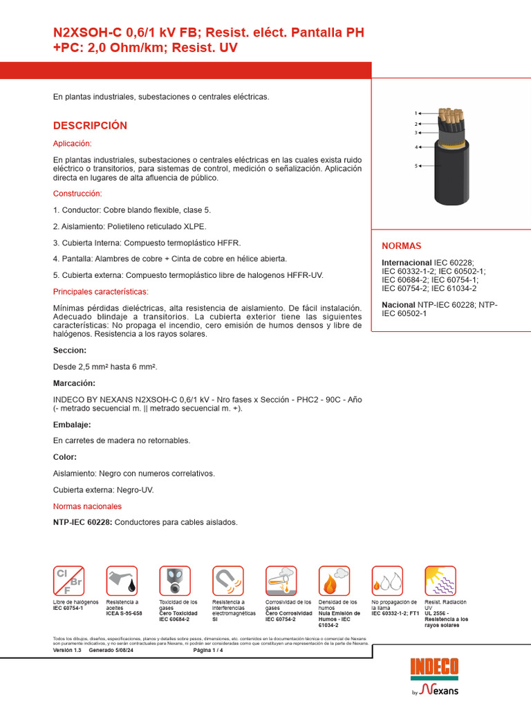 N2XSOH-C 06-1 KV FB Resist. Eléct. Pantalla PH+PC 20 Ohm-Km Resist. UV ...