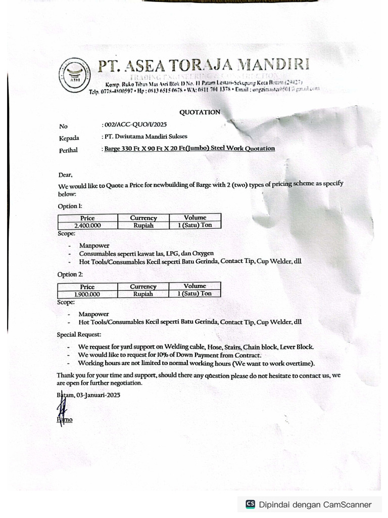 Quotation for PT. DMS | PDF