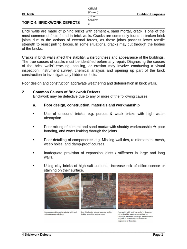 Repairing Brickwork Defects in Tall Buildings | PDF | Brick | Water