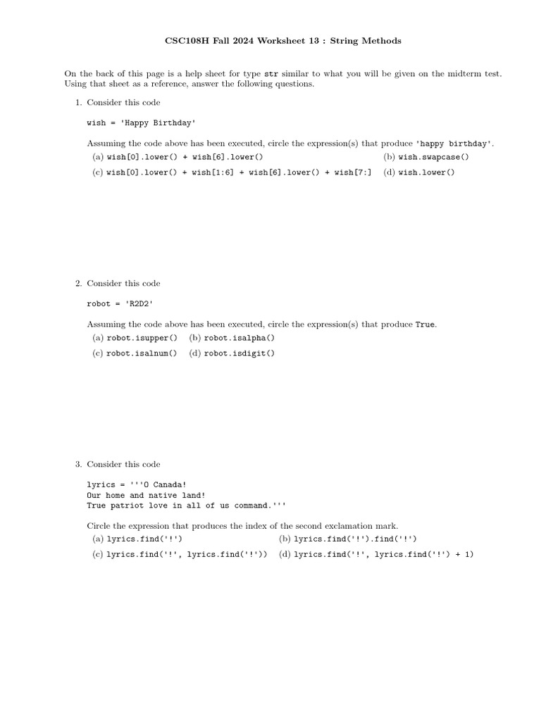 ws13 STR Methods Worksheet | PDF | Letter Case | Notation