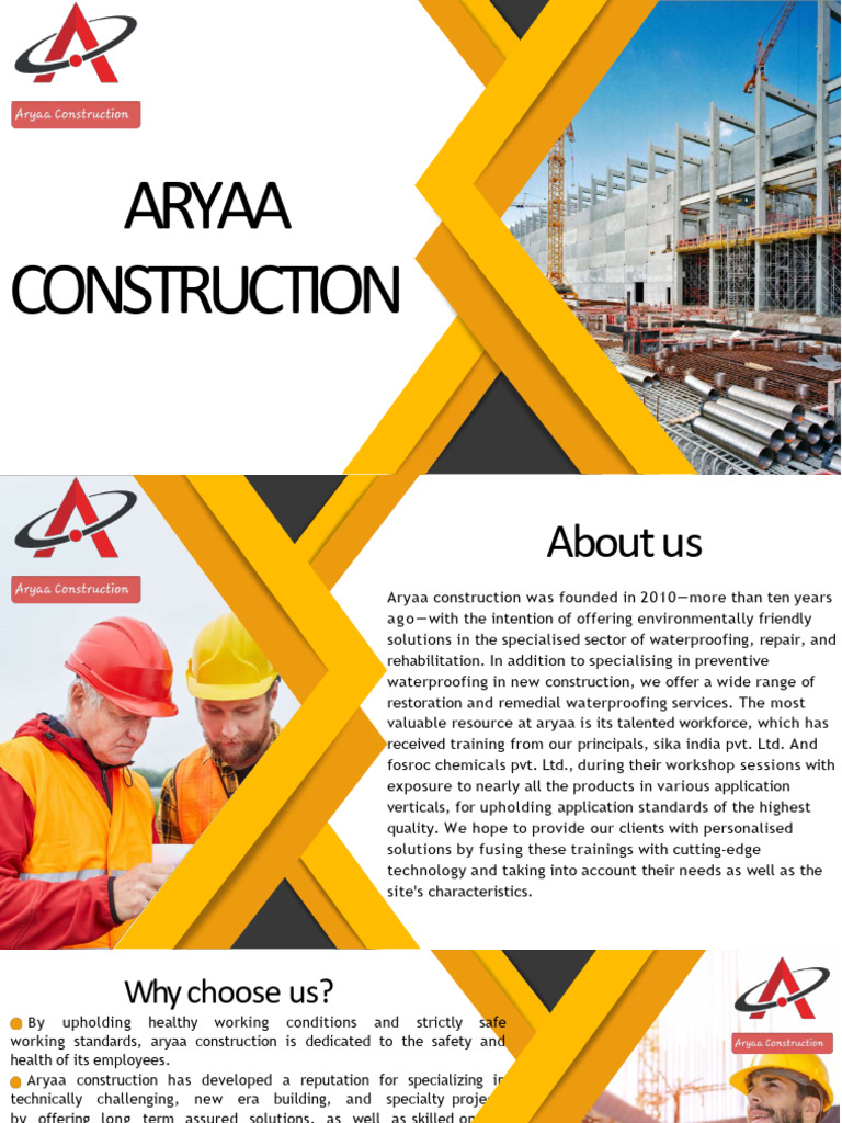 Aryaa Construction Company Profile PPT 2-1-3 | PDF | Building Materials