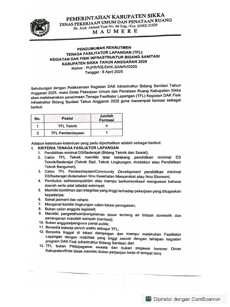 Loker Tenaga Fasilitator Lapangan 2025 | PDF