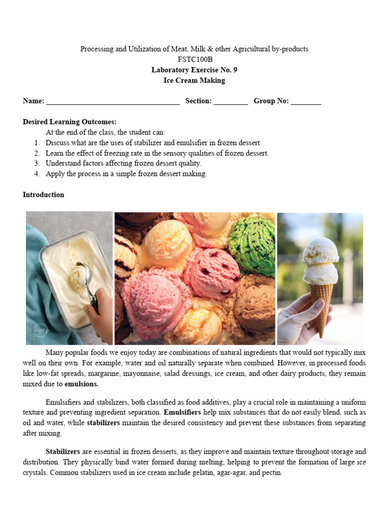 Ice Cream Making: Emulsifiers & Stabilizers | PDF | Ice Cream | Emulsion