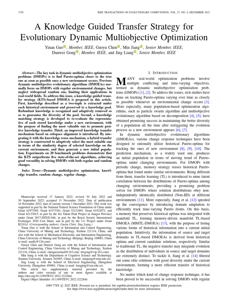 A Knowledge Guided Transfer Strategy For Evolutionary Dynamic Multiobjective Optimization | PDF ...