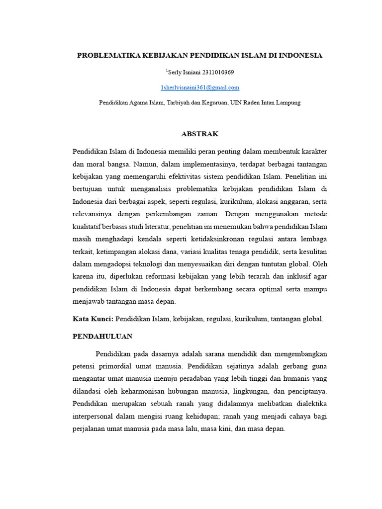 Problematika Kebijakan Pendidikan Islam Di Indonesia | PDF