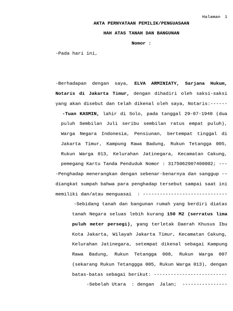 Milik Kasmin Jatinegara Elva | PDF