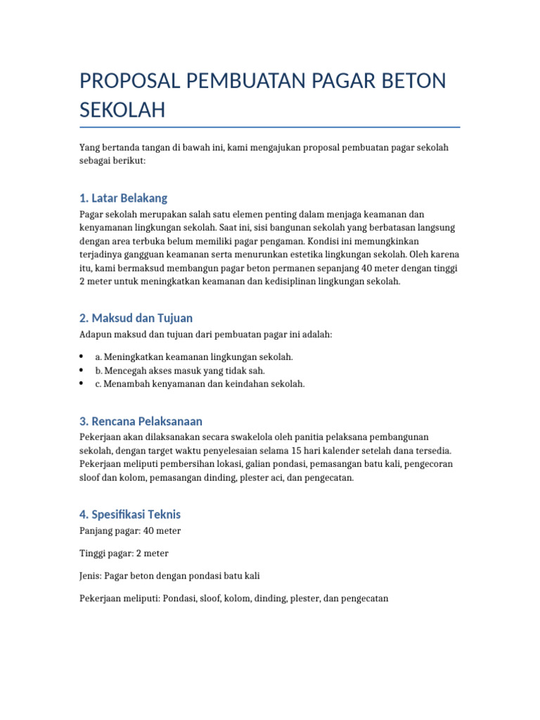 Proposal Pembuatan Pagar Beton | PDF