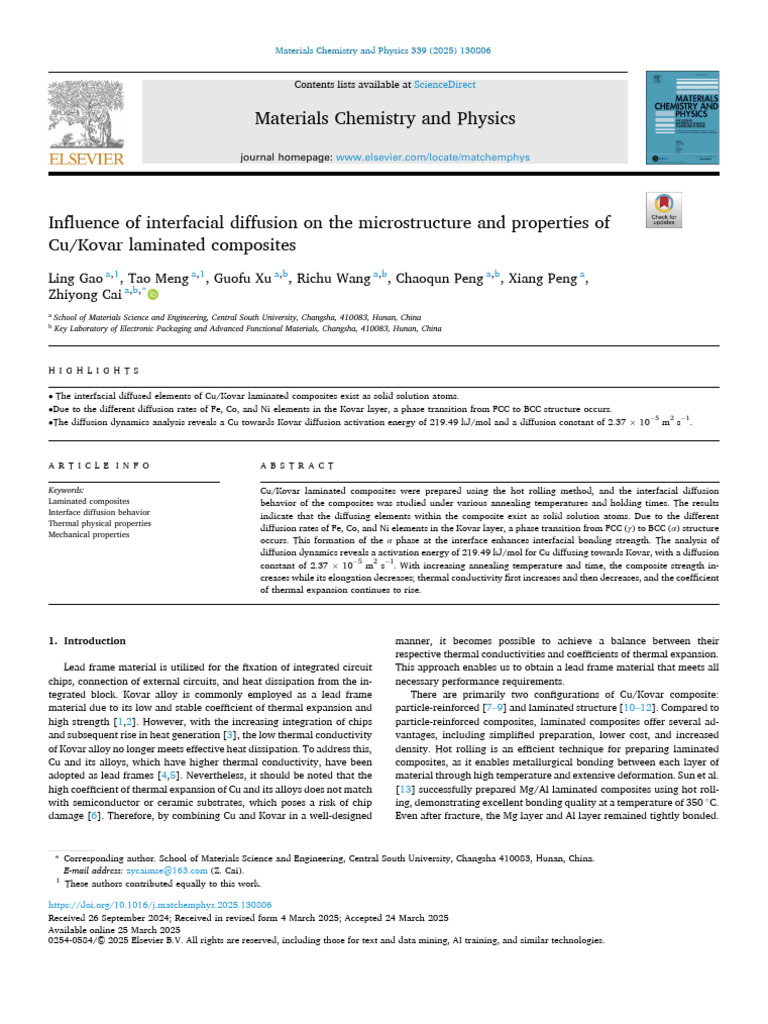 Influence of Interfacial Diffusion On The Microstructure and Properties ...