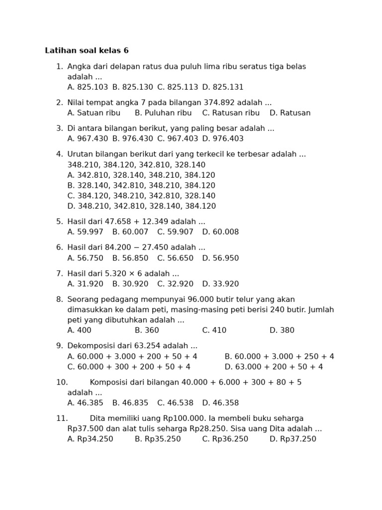 Latihan Soal Kelas 6 Fix | PDF