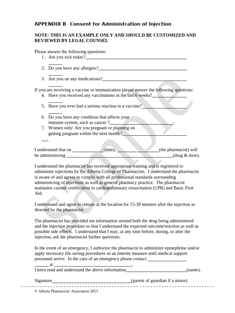 Sample Injection Patient Consent Form Appendix b2013 | PDF | Pharmacist ...