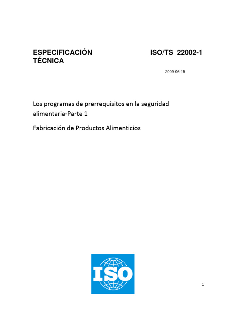 ISO TS 22002-1 2009 (Esp) | PDF | Agua | Alimentos