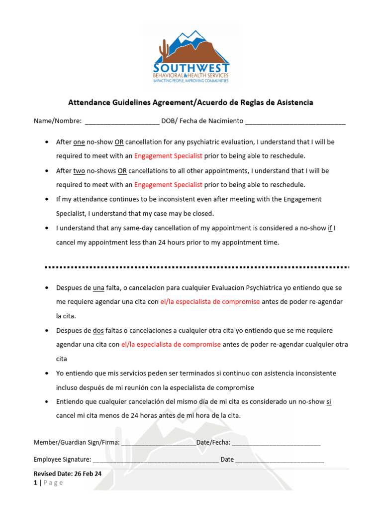 Attendance Guidelines Agreement | PDF