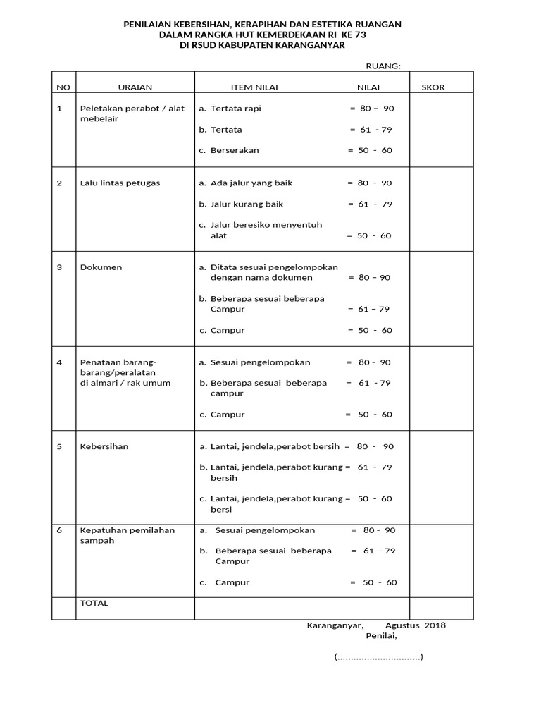 Ceklis Penilaian Kerapihan | PDF
