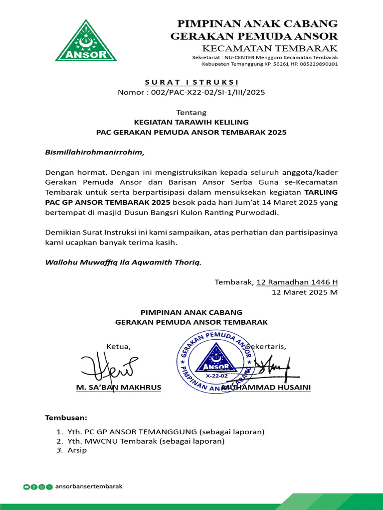 002 Surat Instruksi Kegiatan Tarling 2025 | PDF