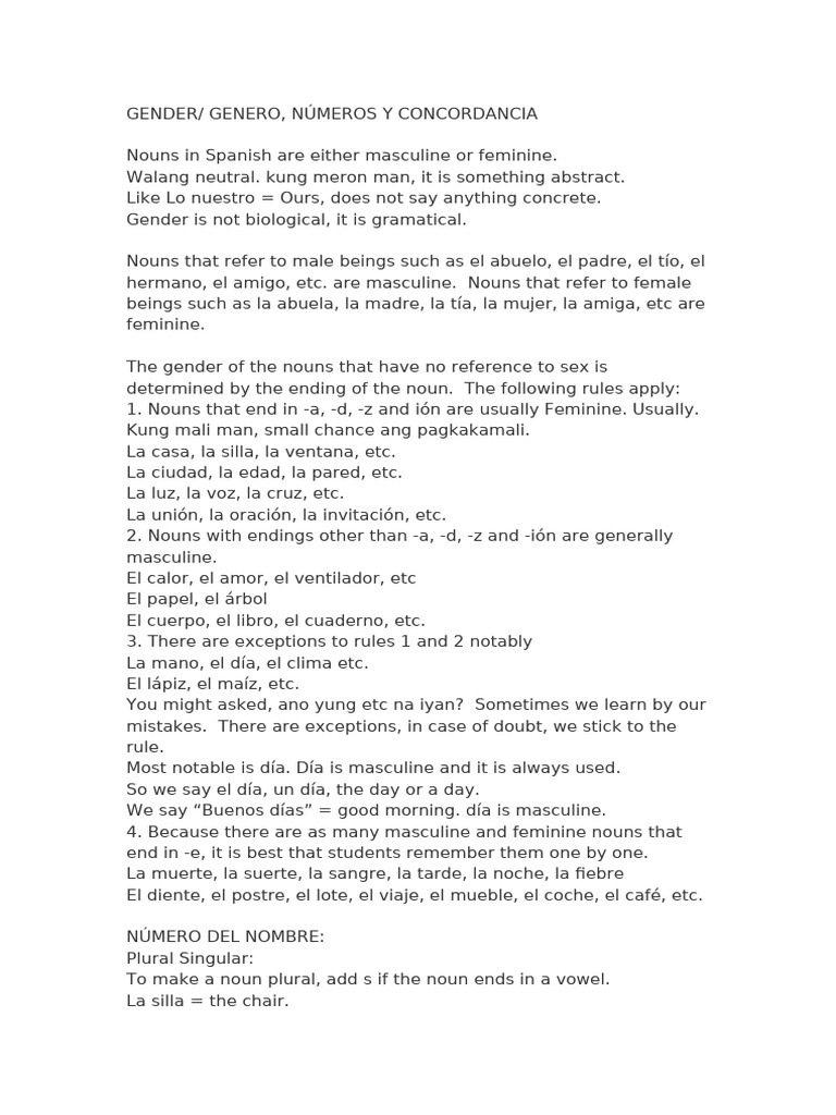 Spanish Noun Gender and Agreement Rules | PDF | Grammatical Gender | Plural