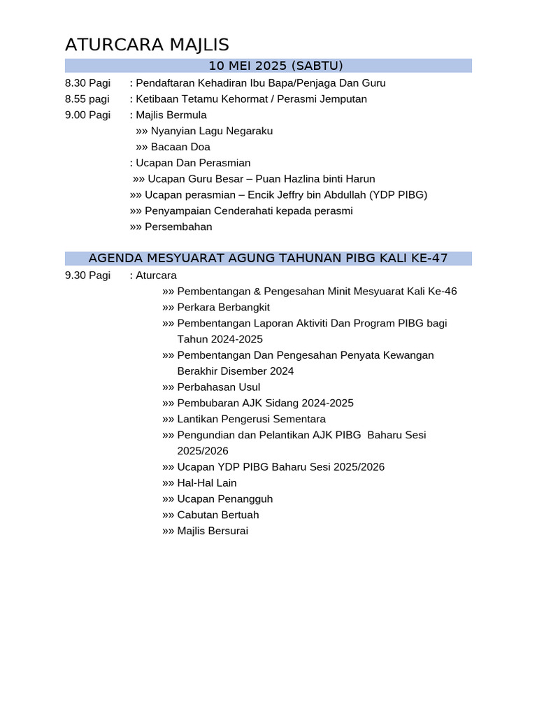 Aturcara AGM PIBG Sesi 2025 | PDF