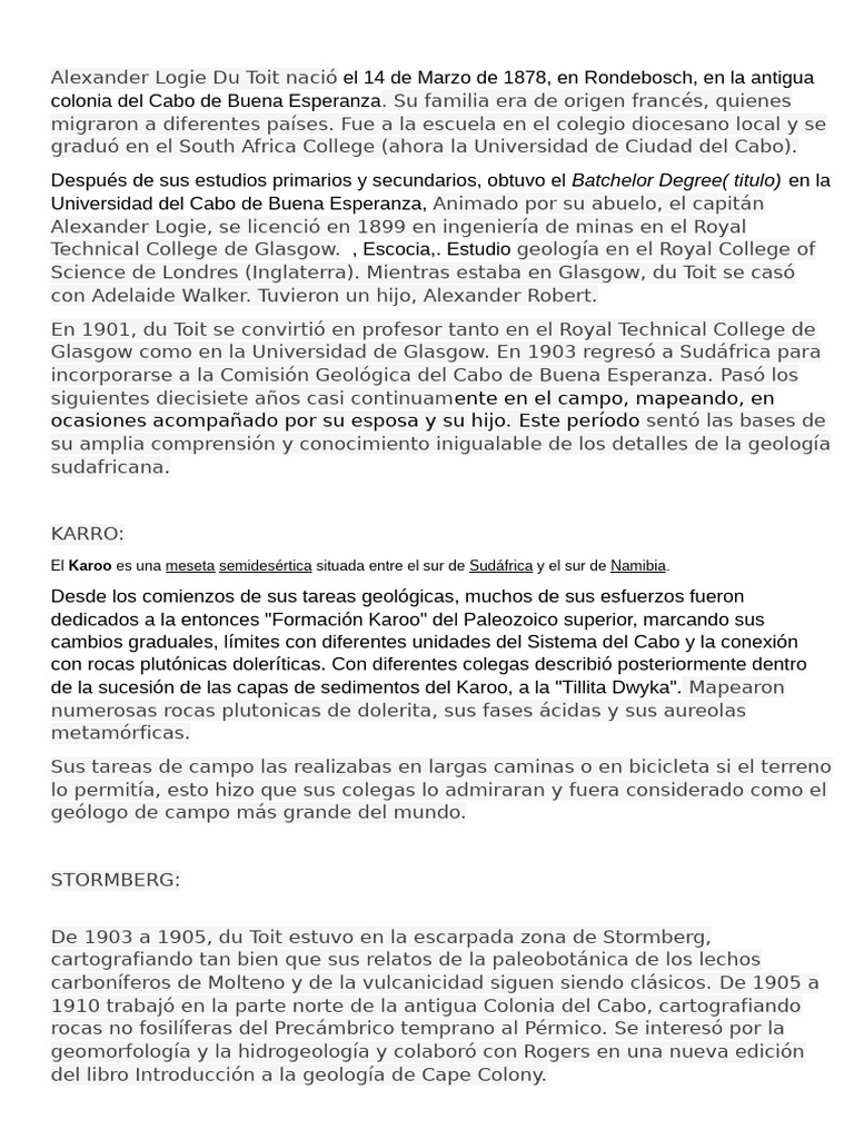 Alexander Logie Du Toit Nació El 14 de Marzo de 1878 | PDF | Continente ...