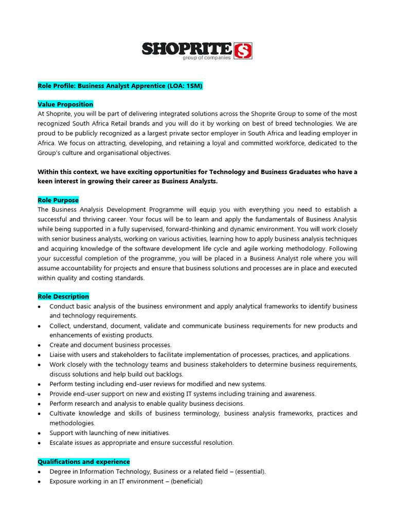 Business Analyst Apprentice & BA Rotation Programme | PDF | Business ...