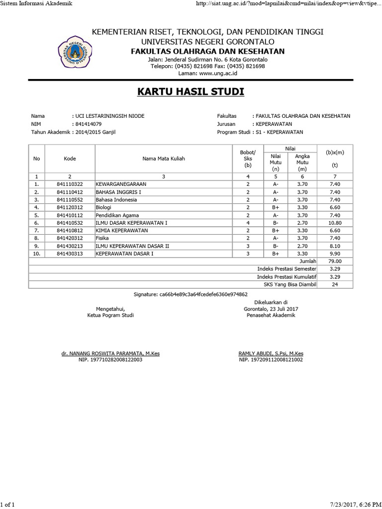 Kartu Hasil Studi | PDF