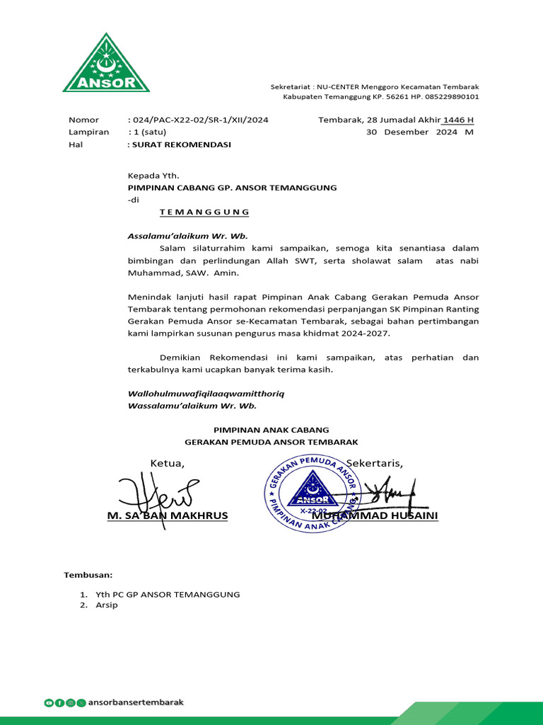 001 SURAT REKOMENDASI PENEGSAHAN RANTING | PDF