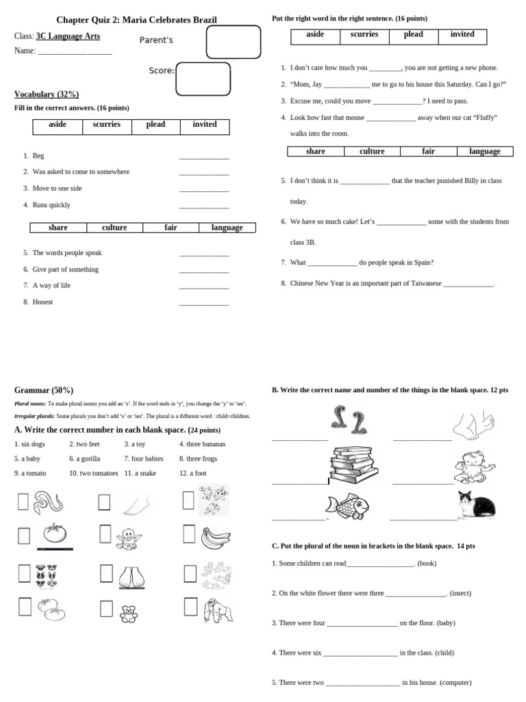 Unit Quiz 2 (Maria Celebrates Brazil) | PDF | Linguistics