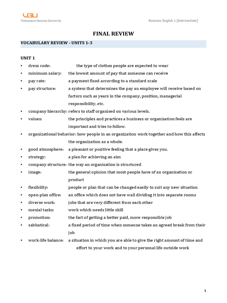 Vocabulary Review (U1-3) | PDF | Banks | Recession