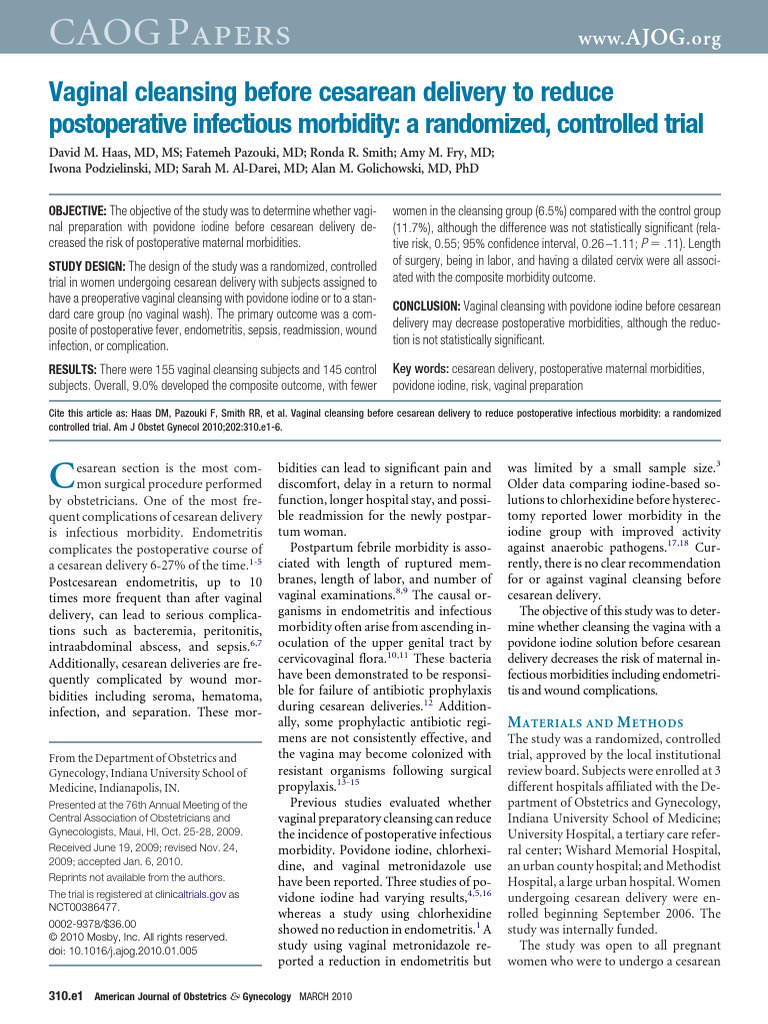 Vaginal Cleansing Reduce Ssi RCT | PDF | Caesarean Section | Childbirth