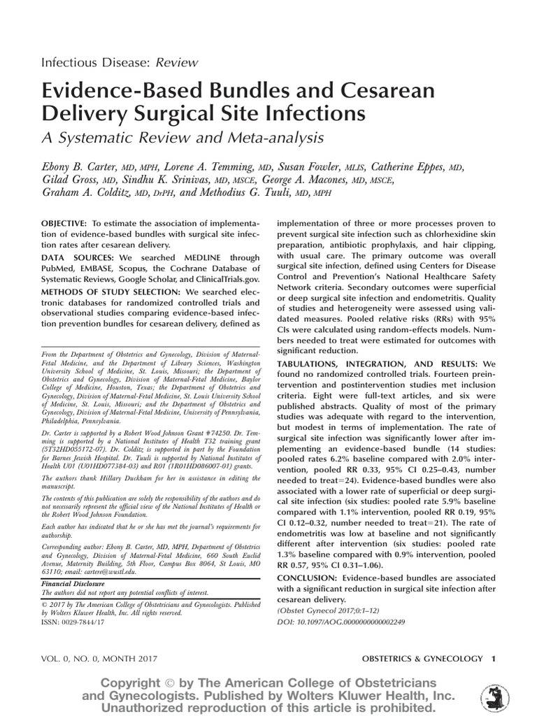Evidence Based Bundles and Cesarean Delivery Surgical Site Infection ...