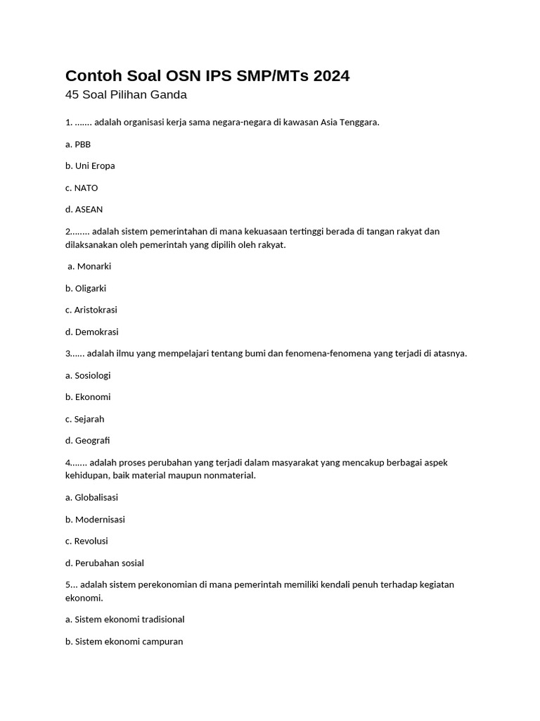 Contoh Soal OSN IPS SMP | PDF