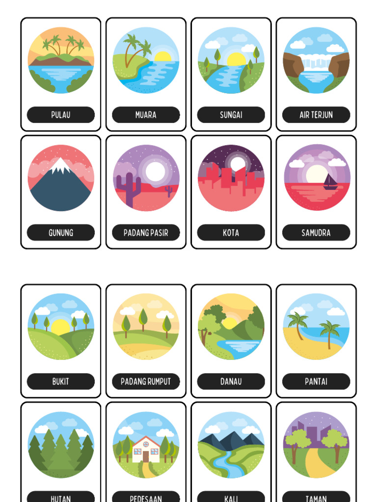 Colorful Landscapes Vocabulary Memory Game Flashcards | PDF