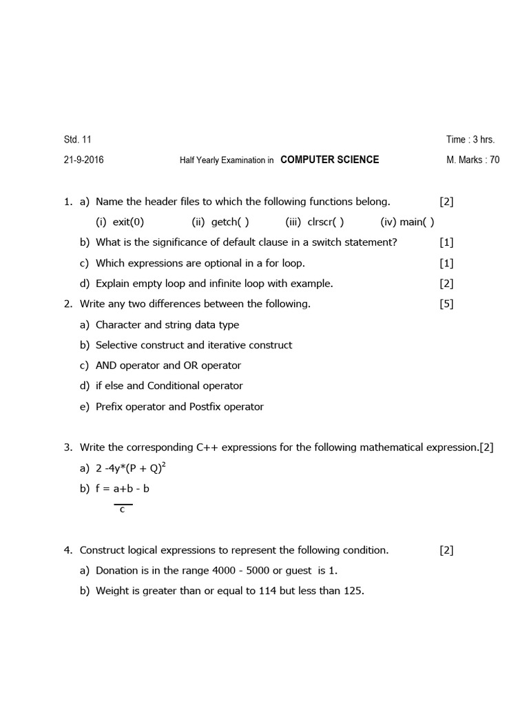 Cbse Class 11 Hy Computer Science 2016 | PDF | Control Flow | Software Development
