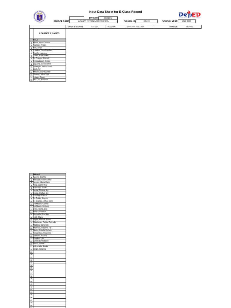 GRADE-10-CDA-CLASS-RECORD | PDF | Philippines | Public Administration